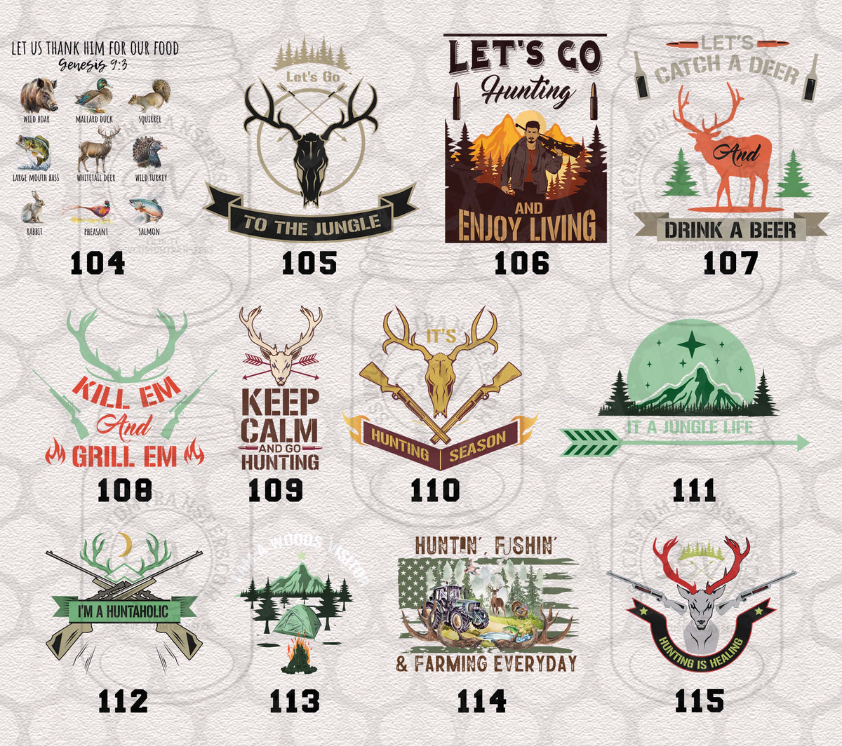 Fishing and Hunting II Themed DTF Transfers – SSV Custom Transfers