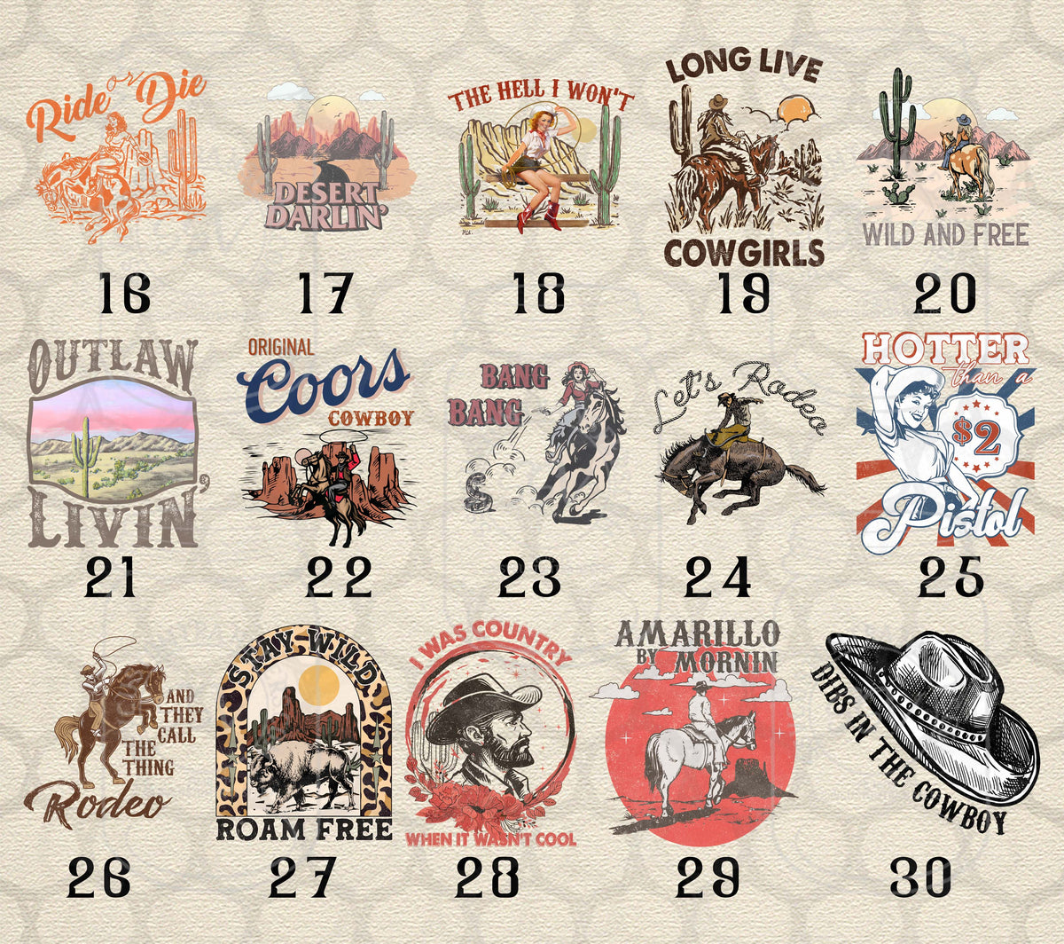 Retro Country Western Themed DTF Transfers – SSV Custom Transfers