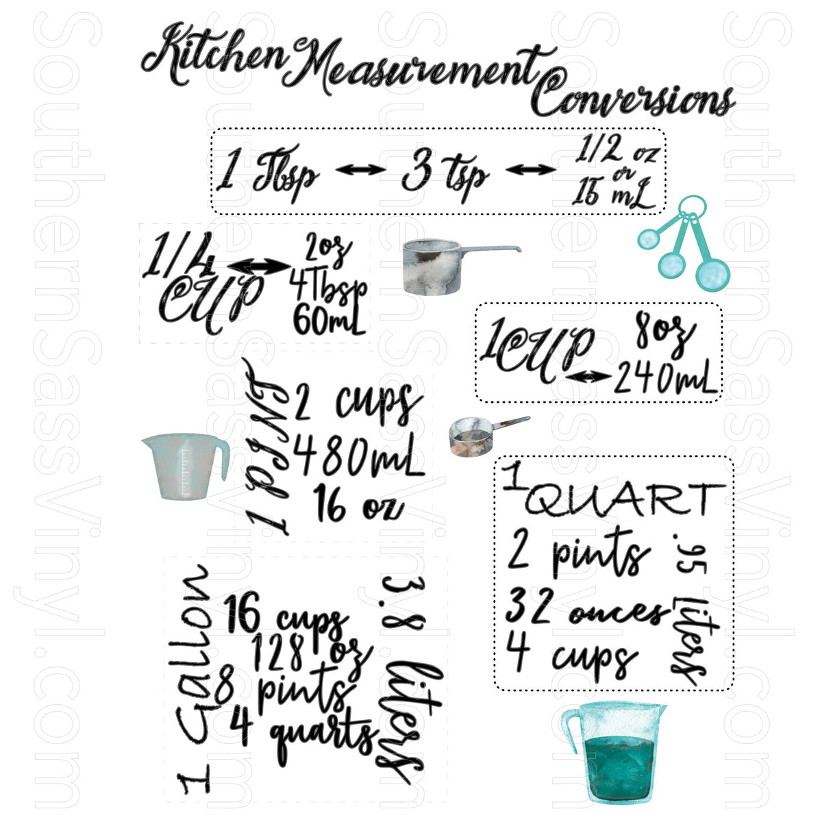 Kitchen Conversion Measurement Chart- PNG Clip Art Instant Digital ...